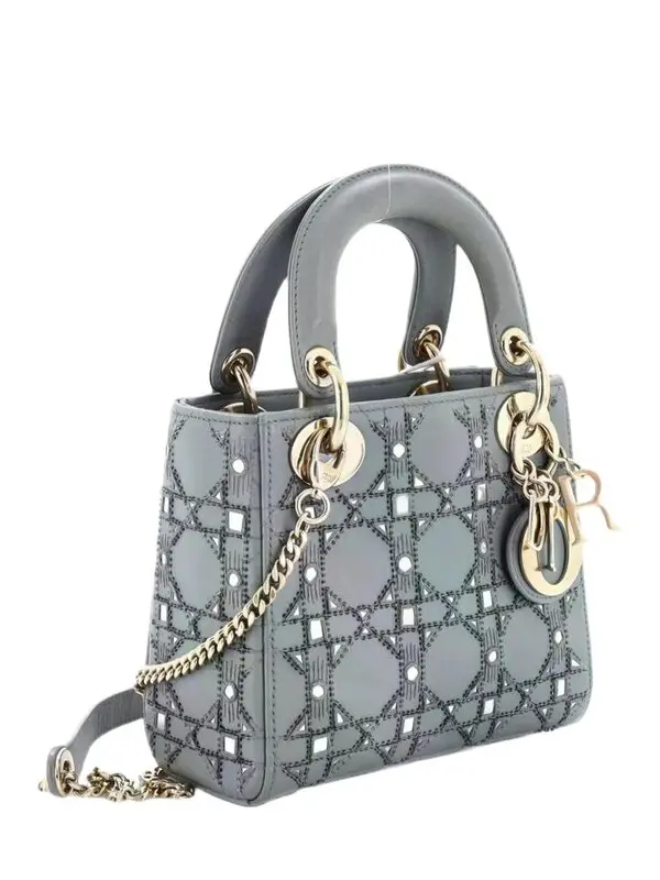 Dior Lady Chain Bag Cannage Beaded Leather Mini Shoulder Bag - Grey