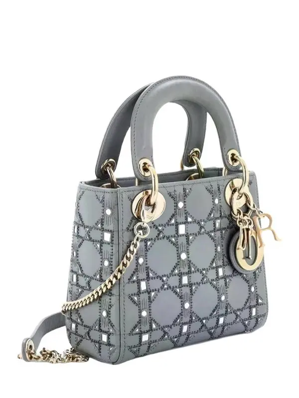 Dior Lady Chain Bag Cannage Beaded Leather Mini Shoulder Bag - Grey