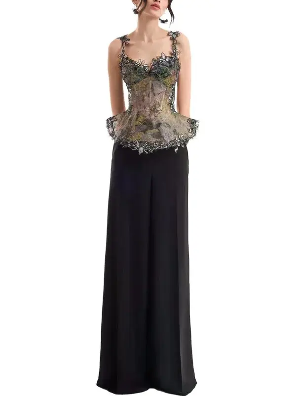 GEMY MAALOUF Wide Leg Pressed Crease Palazzo Pants - Black