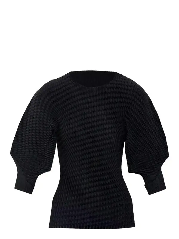Issey Miyake Pleated Puff Sleeve Blouse - Black