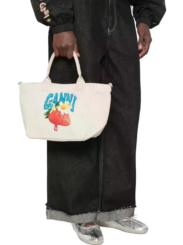 GANNI Graphic Print Canvas Tote Bag - Neutrals