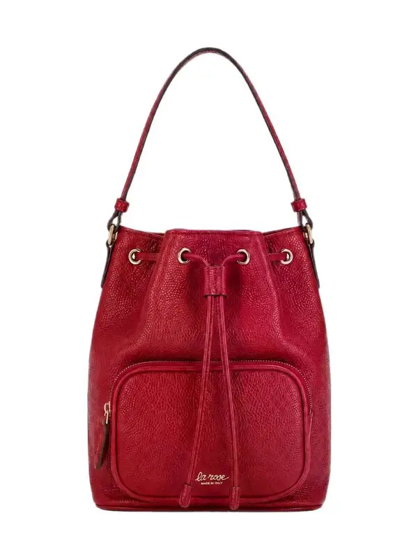 LA ROSE Drawstring Pocket Bucket Bag - Red