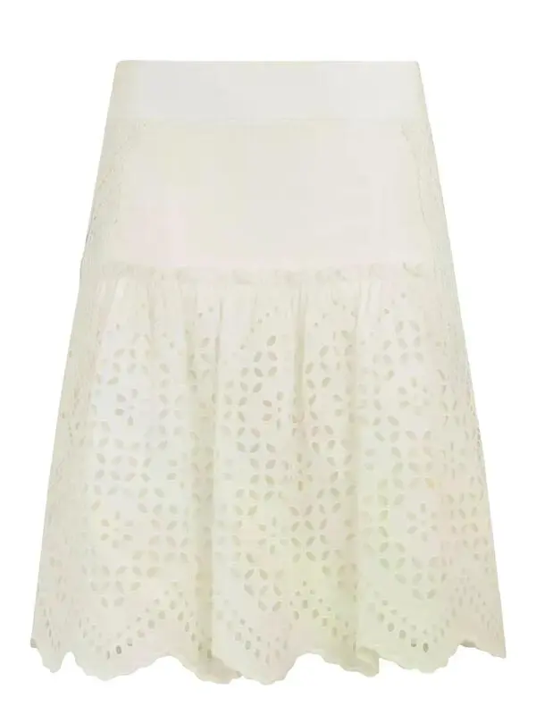 Alberta Ferretti Broderie Anglaise Midi Skirt - White