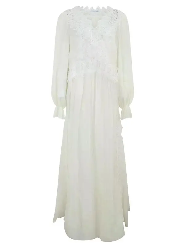 Alberta Ferretti Sangallo Lace Long Day Dress - White