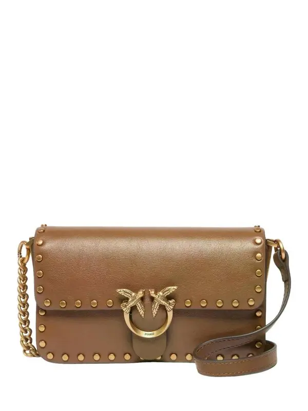 Pinko Love Birds Studded Shoulder Bag - Brown