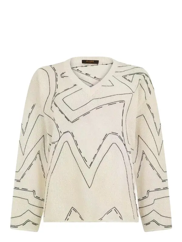 MOORER Geometric Pattern V-neck Sweater - Neutrals