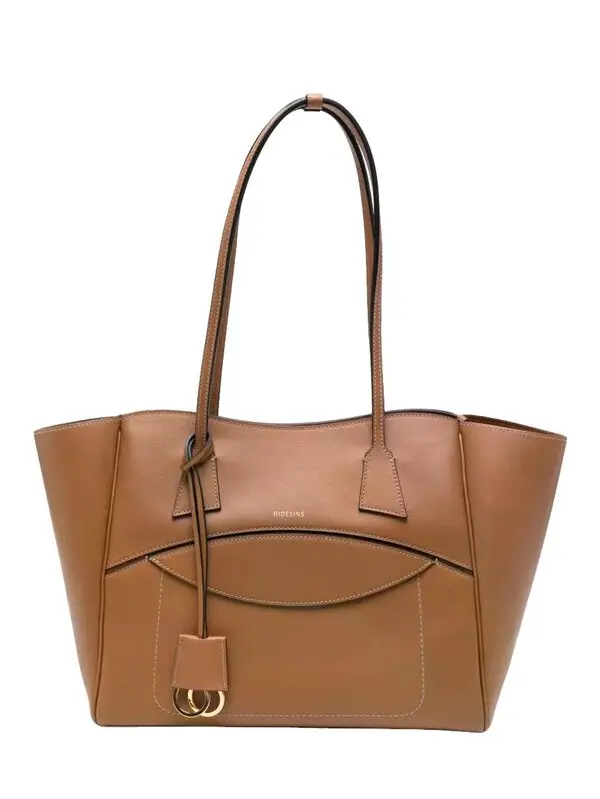 HIDESINS Logo Print Leather Tote Bag - Brown