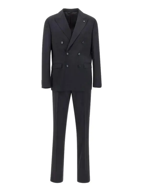MANUEL RITZ Double-breasted Virgin Wool Suit - Blue