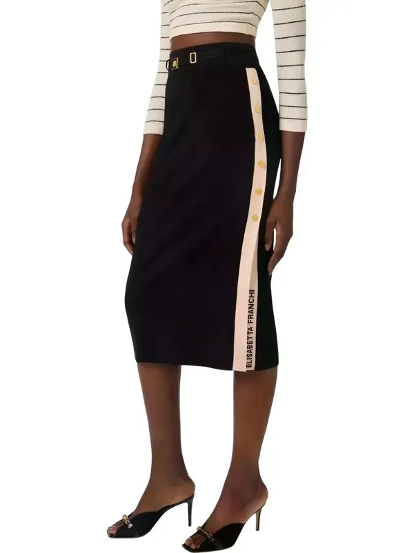 Elisabetta Franchi Logo Jacquard Knit Midi Skirt - Black