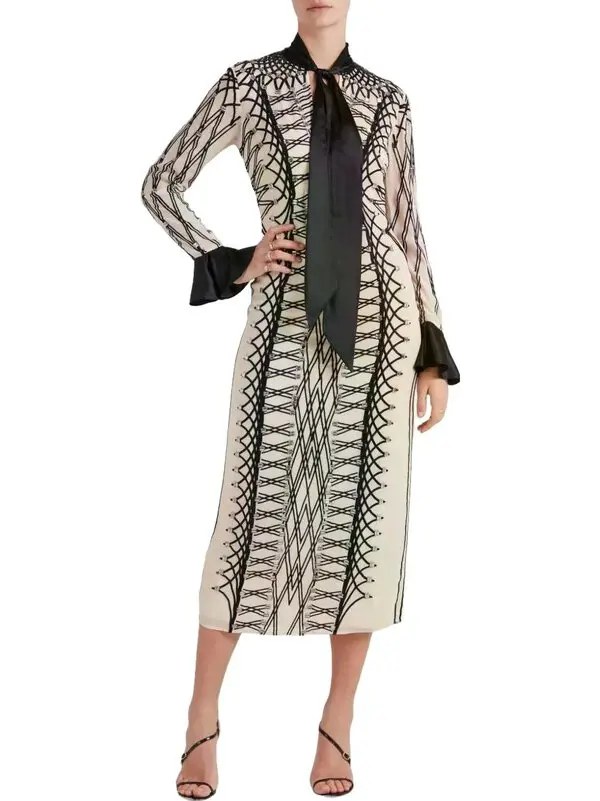 TEMPERLEY LONDON Cressida Pussy-bow Midi Dress - Neutrals