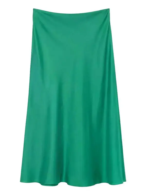 Alberta Ferretti Satin Flared Midi Skirt - Green