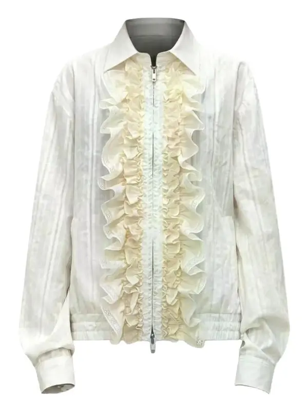 ÉPINGLER Ruffled-trim Striped Jacket - White