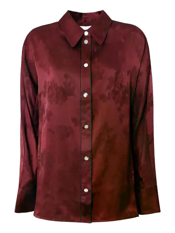 GANNI Jacquard Floral-pattern Satin Shirt - Red