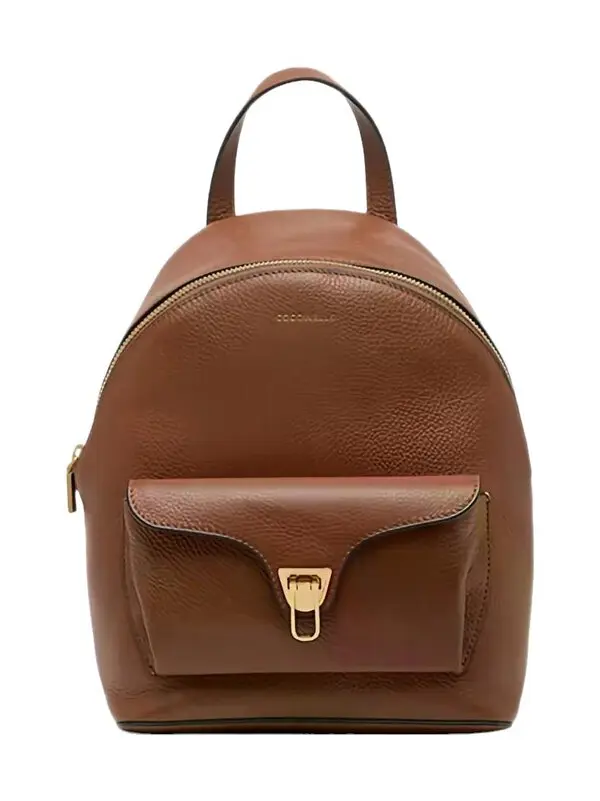 COCCINELLE Beat Generation Logo-print Pebbled-leather Backpack - Brown