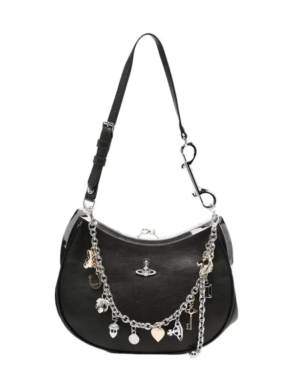 VIVIENNE WESTWOOD Leather Shoulder Bag With Orb Plaque And Charm Embellishments - Black