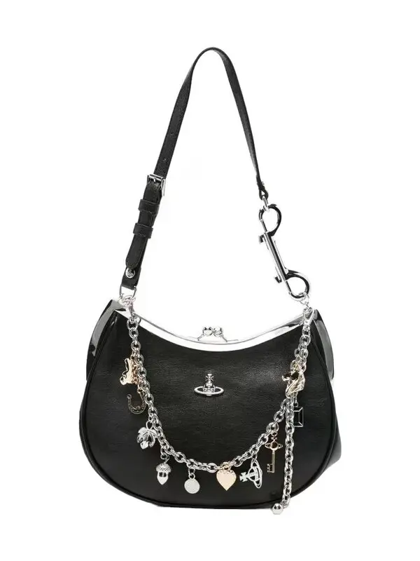 VIVIENNE WESTWOOD Leather Shoulder Bag With Orb Plaque And Charm Embellishments - Black