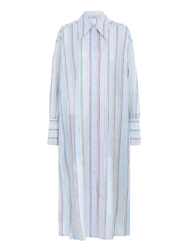 CAYET Nora Linen Shirt Maxi Dress - Blue