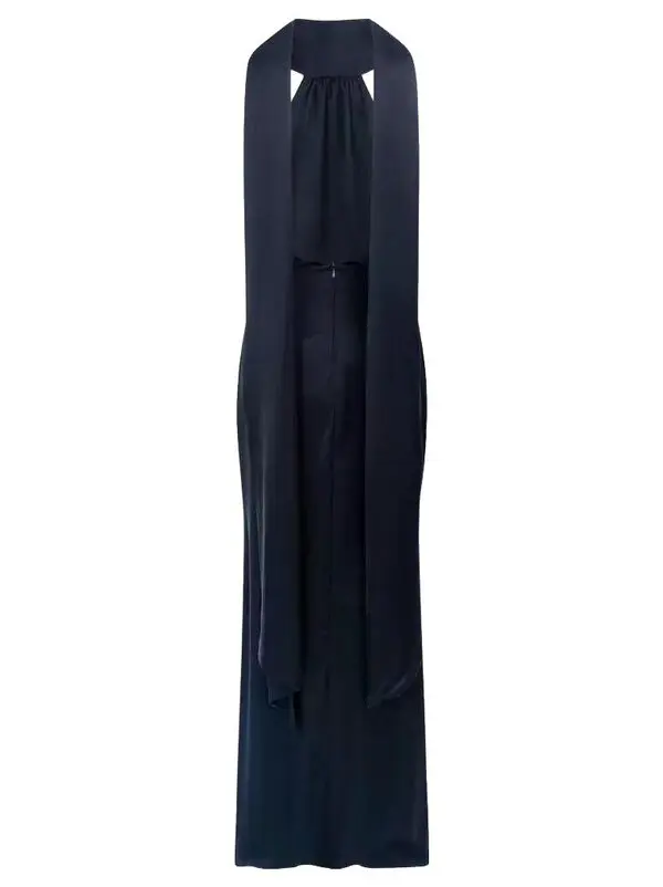 CAYET Lama Halterneck Draped-panel Maxi Dress - Blue