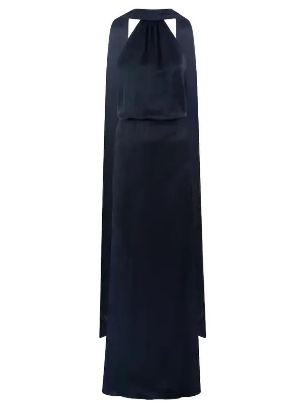 CAYET Lama Halterneck Draped-panel Maxi Dress - Blue