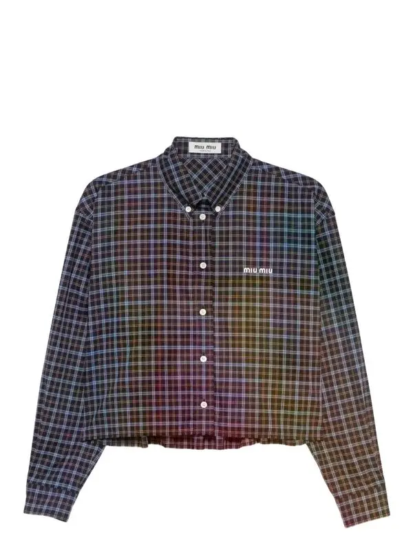 Miu Miu Check-print Cropped Button-down Shirt - Brown