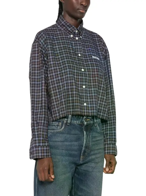 Miu Miu Check-print Cropped Button-down Shirt - Brown