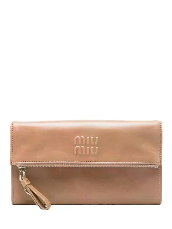 Miu Miu Logo Embossed Leather Cross Body Bag - Brown