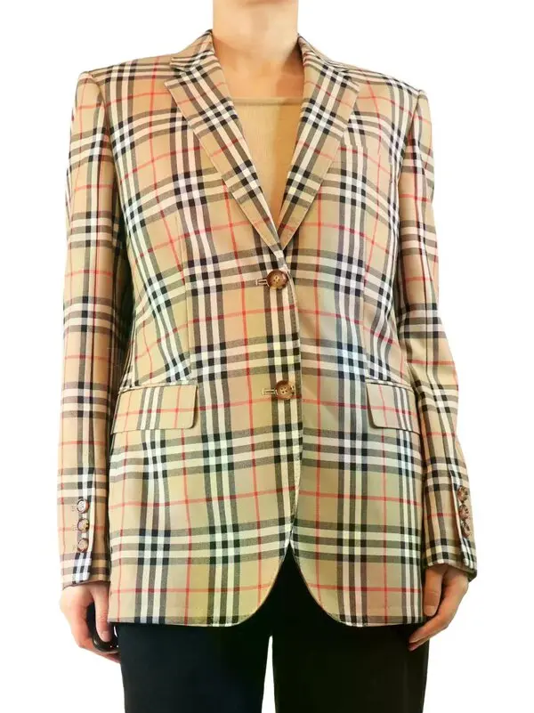 Burberry Single-breasted Wool Blazer With Check Pattern - Neutrals