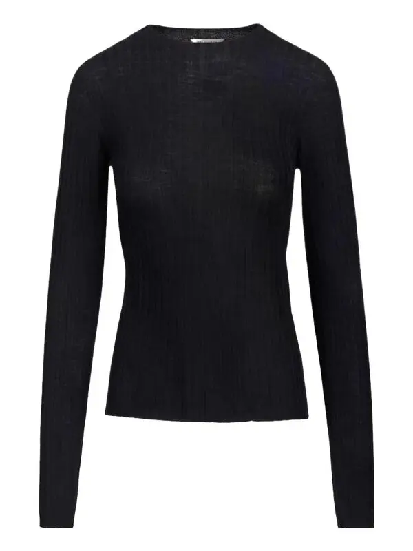 Balenciaga Ribbed Knit Seamless Crew Neck Sweater - Blue