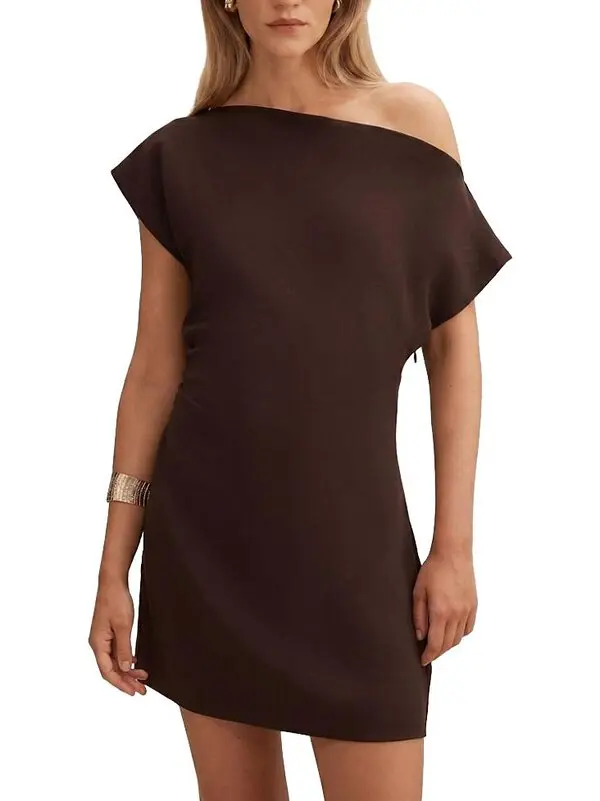 EVER NEW Danielle Asymmetrical Neck Mini Dress - Chocolate