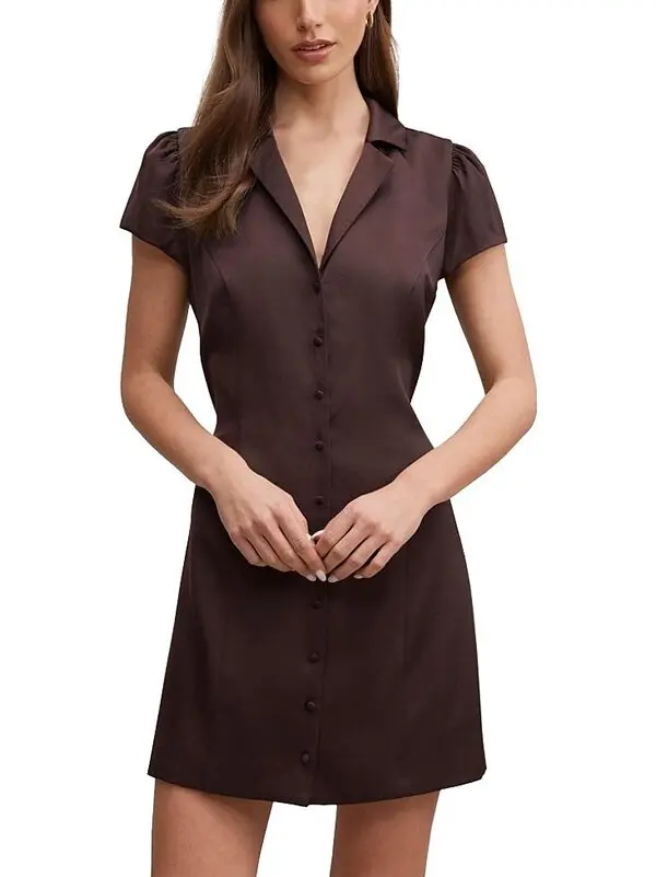 EVER NEW Blair Satin Collared Mini Dress - Chocolate Bean