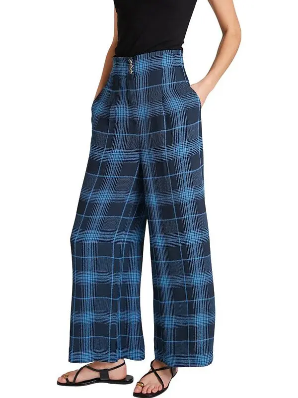 TEMPERLEY LONDON Plath Plaid Wide Leg Trousers - Dark Blue