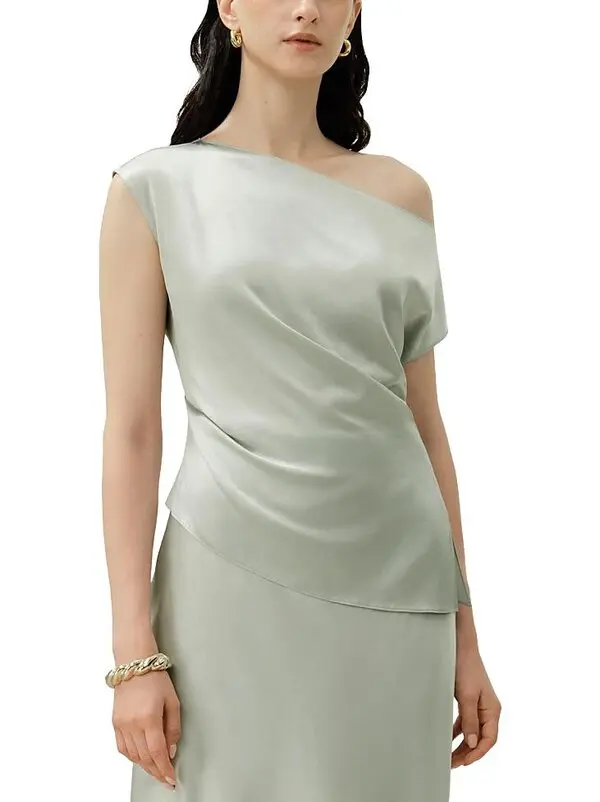 Lilysilk Stretch Silk Charmeuse Asymmetric Top - Silver Sage