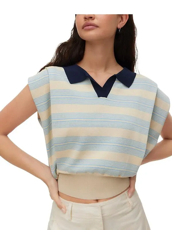 Vero Moda Sleeveless Striped Polo Neck Pullover Sweater - Navy/birch