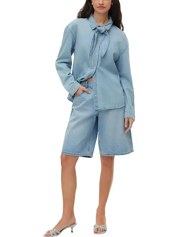 Vero Moda Denim Bow Detail Shirt - Medium Blue Denim