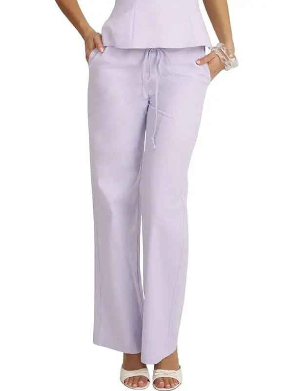 MISS CIRCLE NEW YORK Laureen Linen Straight Leg Pants - Lavender