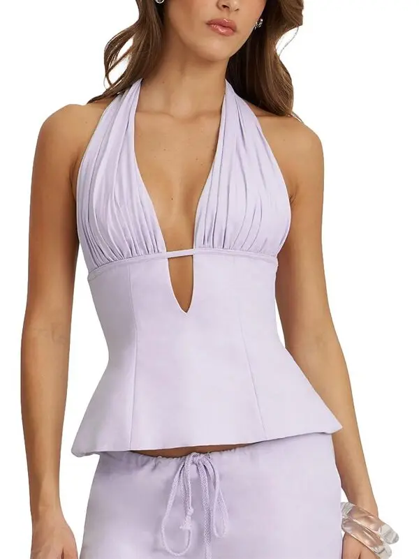 MISS CIRCLE NEW YORK Plunging Halter Neck Top - Lavender