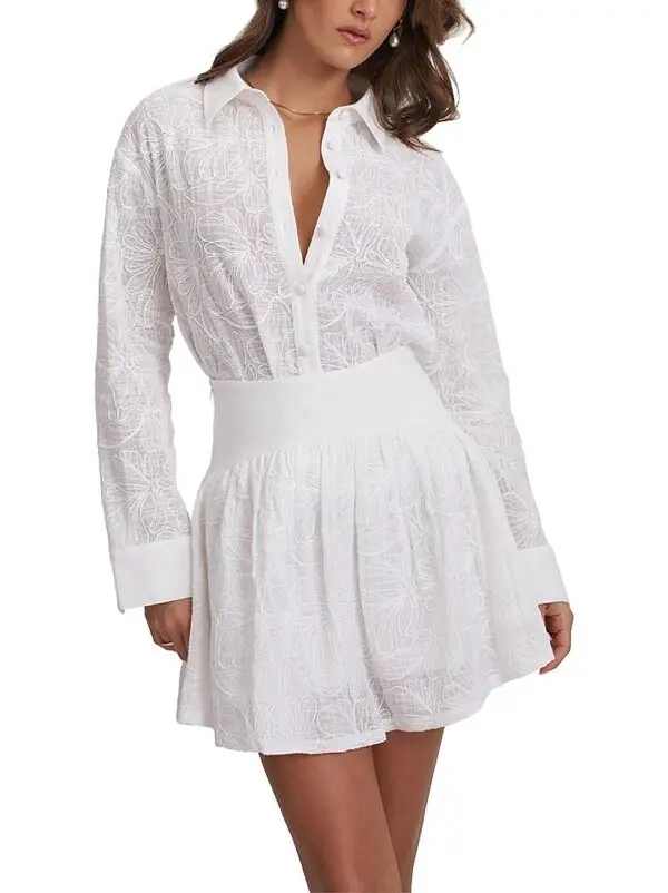 MISS CIRCLE NEW YORK Quintina Embroidered Cotton Gauze Button-down Shirt - White