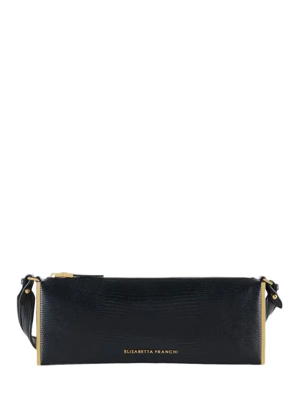 Elisabetta Franchi Faux Leather Shoulder Bag With Lizard Print - Black