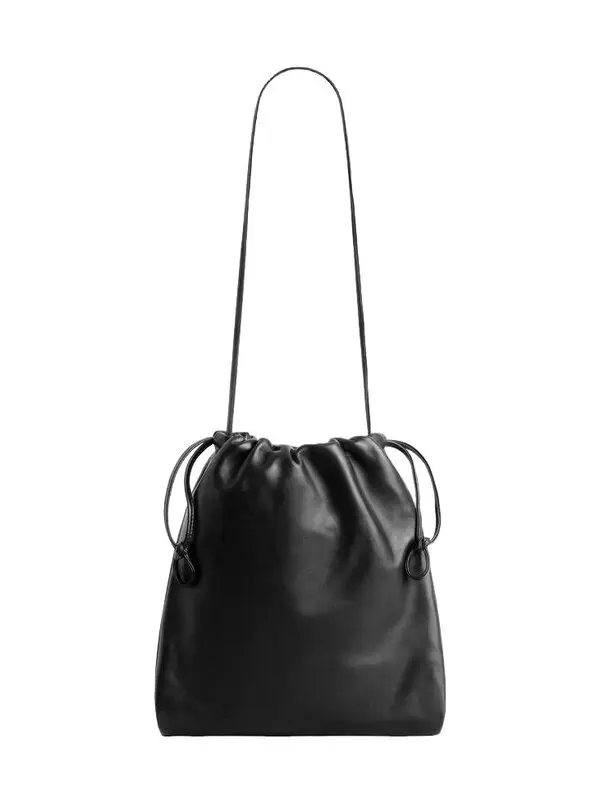 Cos Leather Drawstring Crossbody Bag - Black