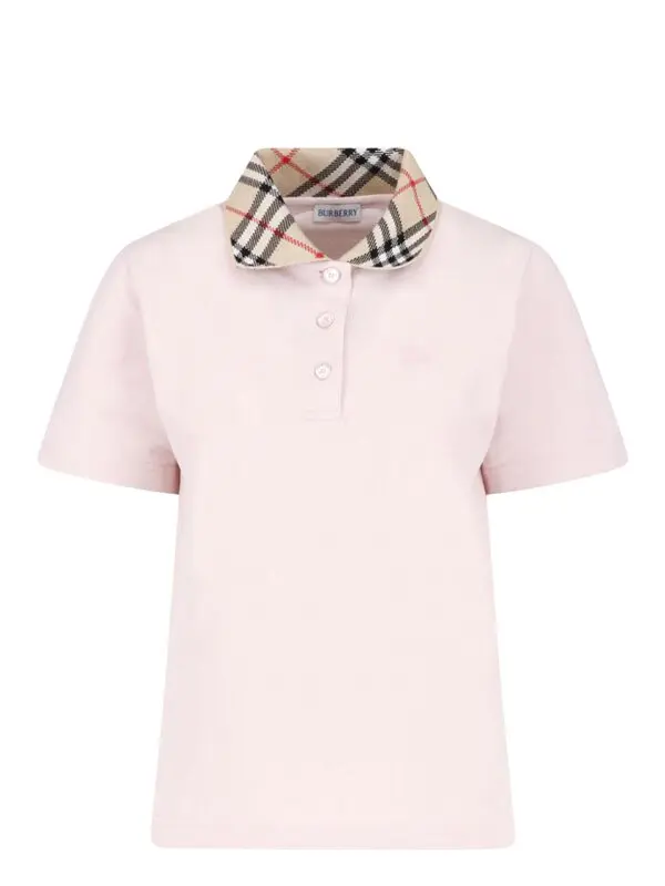 Burberry Cotton Polo Shirt With Check Collar - Pink