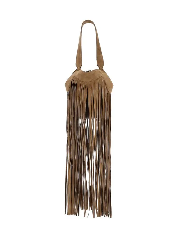 Khaite Structured Calf Leather Shoulder Bag With Fringe - Brown
