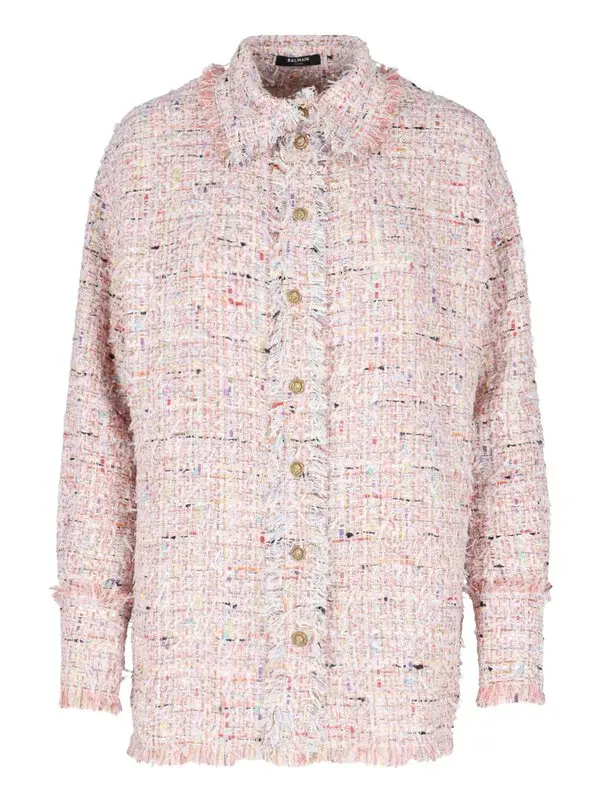 Balmain Textured Button-up Shirt With Fringe Detail - Multicolor