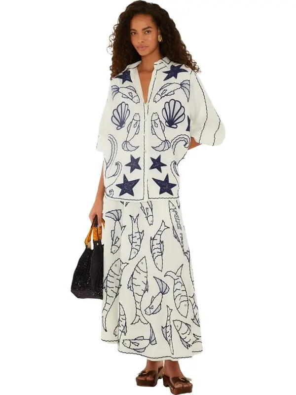 Farm Rio Puff-sleeved Embroidered Shirt - Bianco