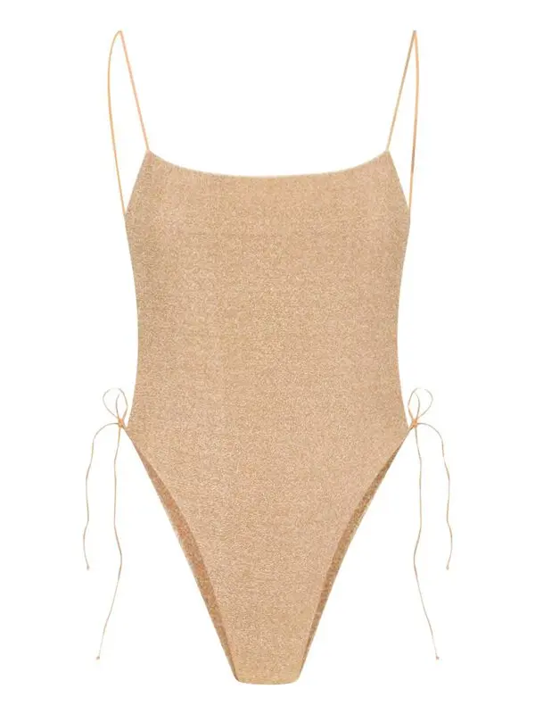Oseree Lurex Tie-side One-piece Swimsuit - Gold