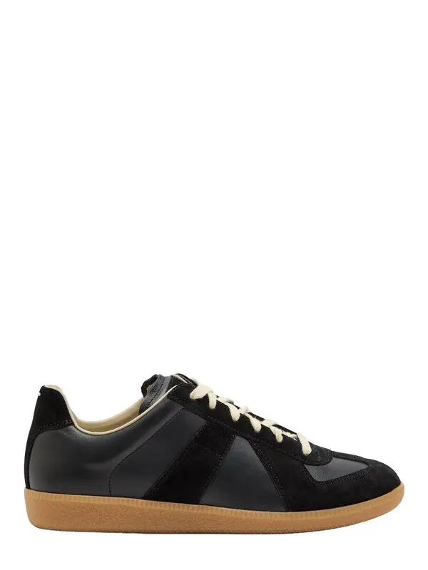 MAISON MARGIELA Replica Panelled Leather And Suede Sneakers - Black