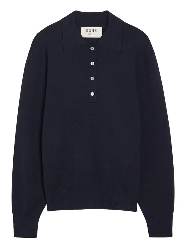 RÓHE Merino Wool Polo Jumper - Navy