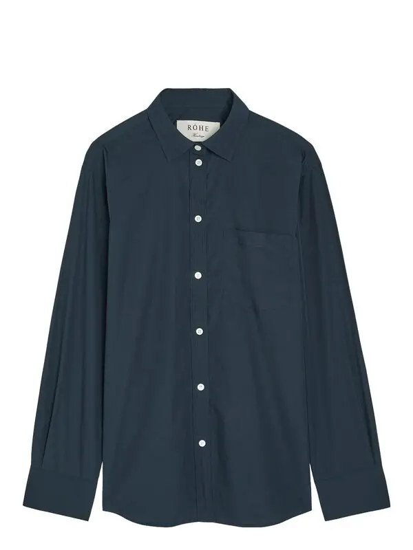 RÓHE Cotton Shirt With Patch Pocket - Navy