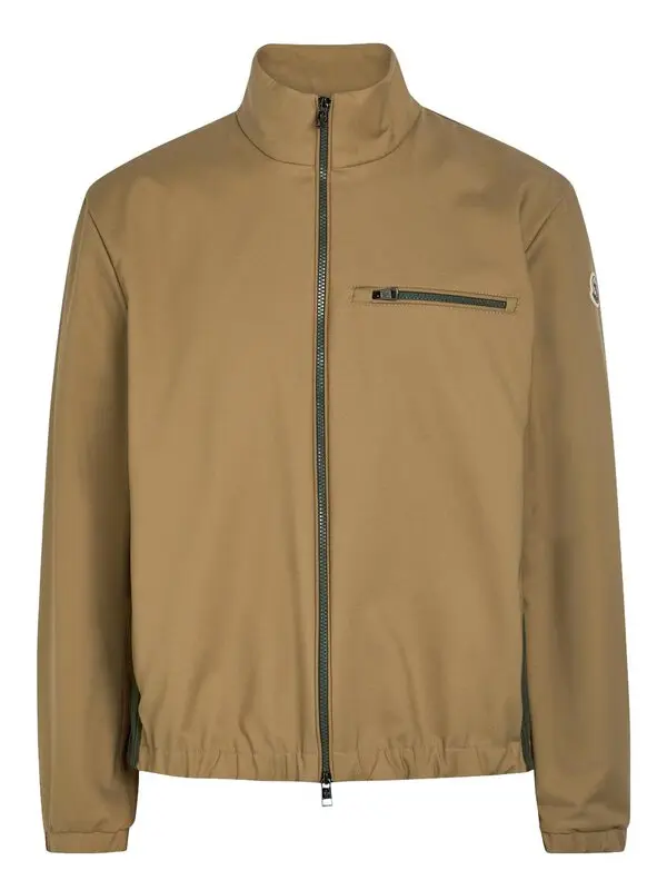Moncler Cotton-blend Track Jacket With Embroidered Stripes - Beige