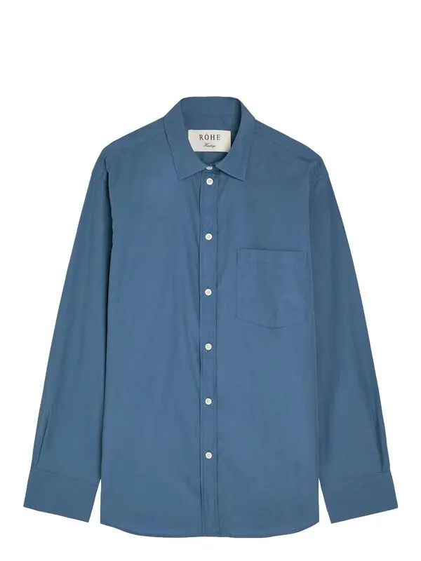 RÓHE Cotton Shirt With Chest Pocket - Blue