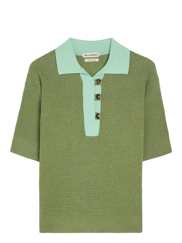 JW Anderson Waffle Knit Cotton-blend Polo Shirt - Green